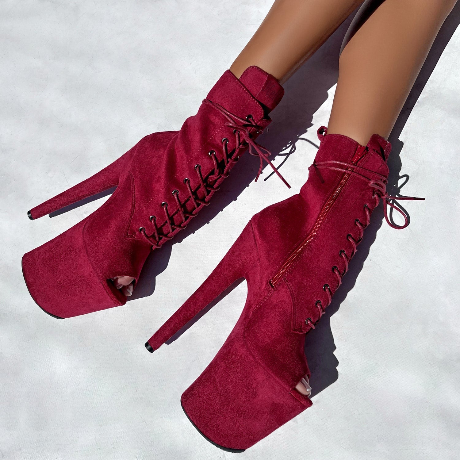 BabyDoll Dark Red Open Toe - 8 INCH – Hella Heels US
