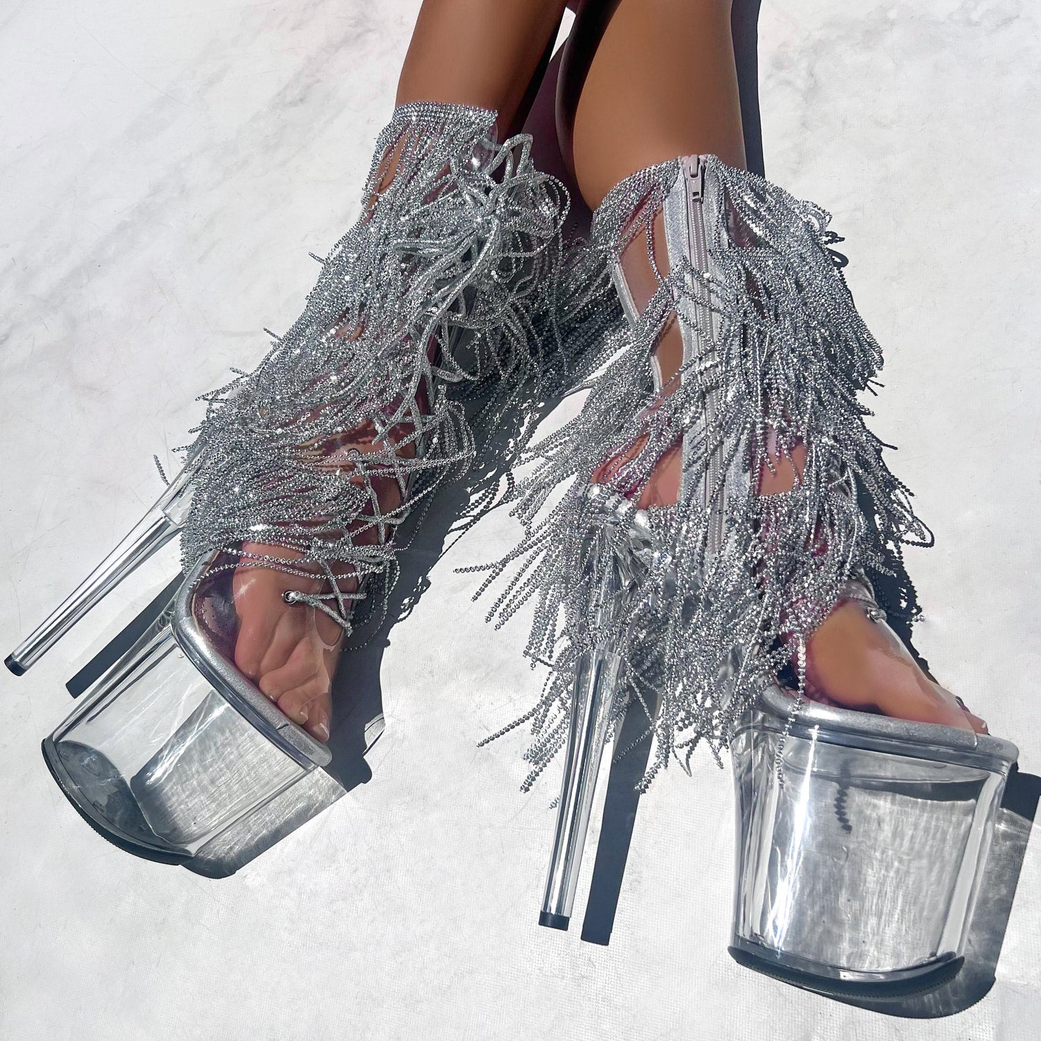 Chrome Cowgirls - OHOT Boot - Clear - 8 INCH – Hella Heels US