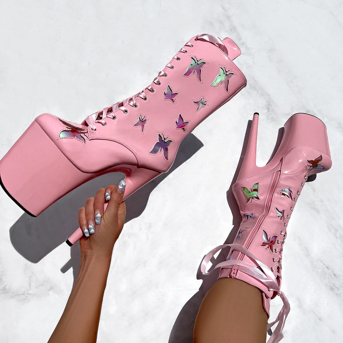 Butterfly Boot - Pink - 8 INCH – Hella Heels US